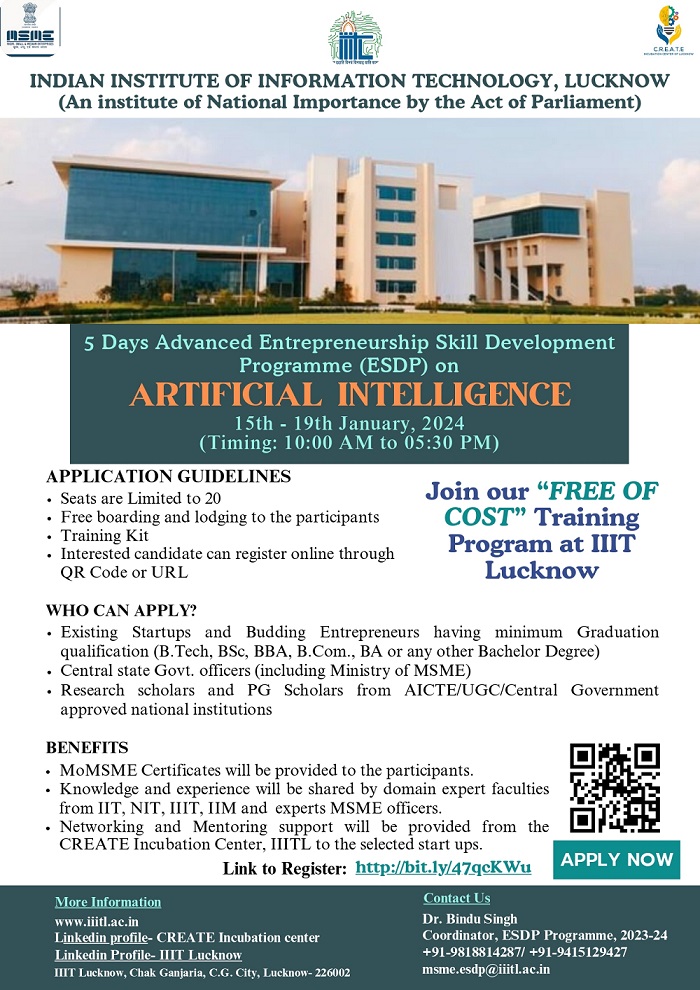 IIIT Lucknow announces five-day Entrepreneurship and Skill Development Programmes (ESDP) on ...
