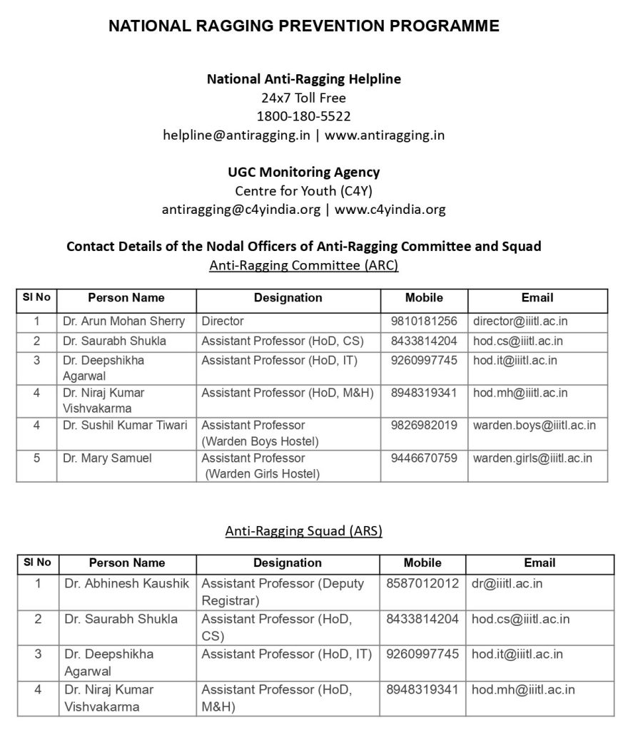 Anti Ragging Committee & Squad – Indian Institute of Information ...